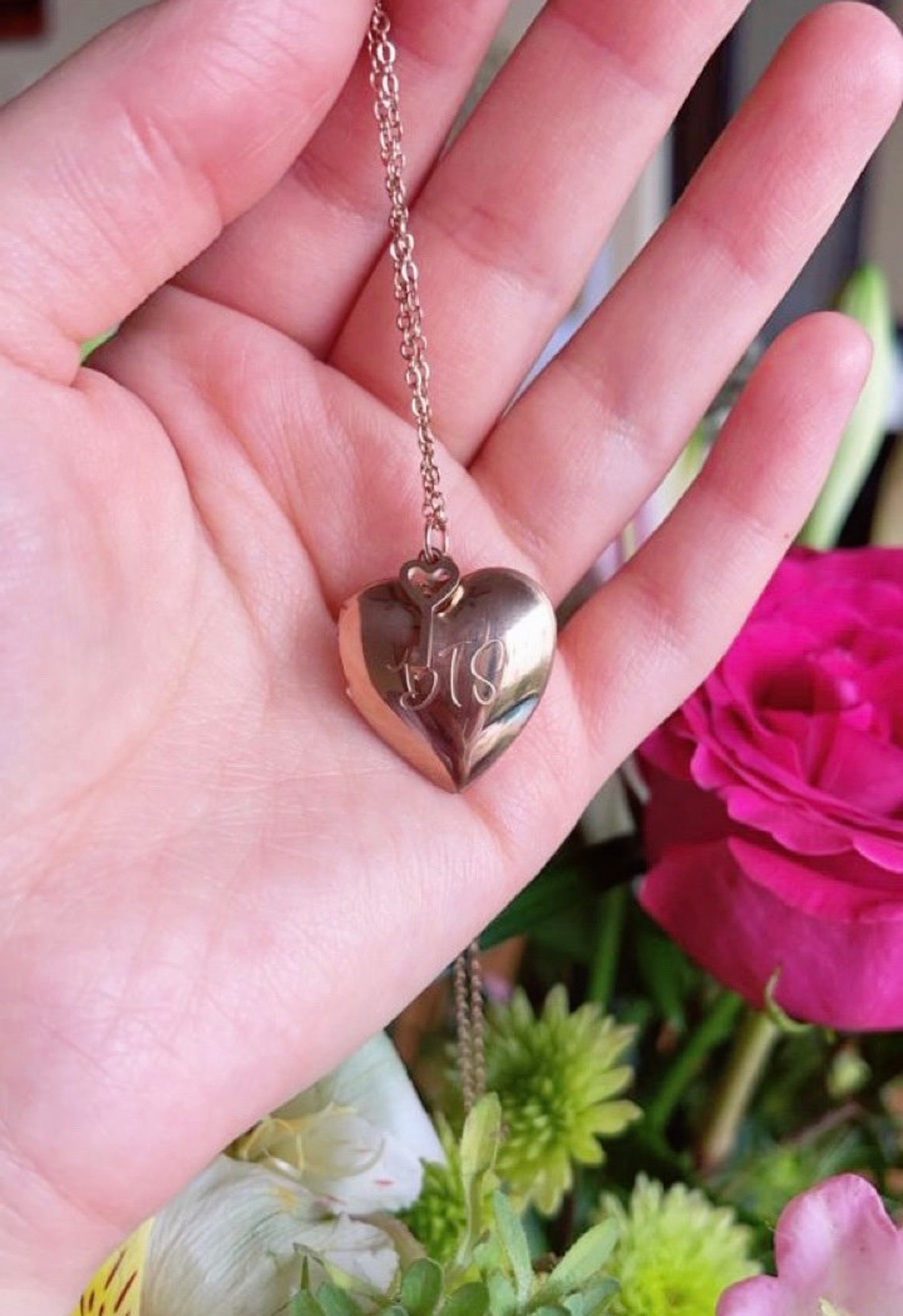 BTS Heart Locket & Key NECKLACE gold Silver and Rose Gold - Etsy