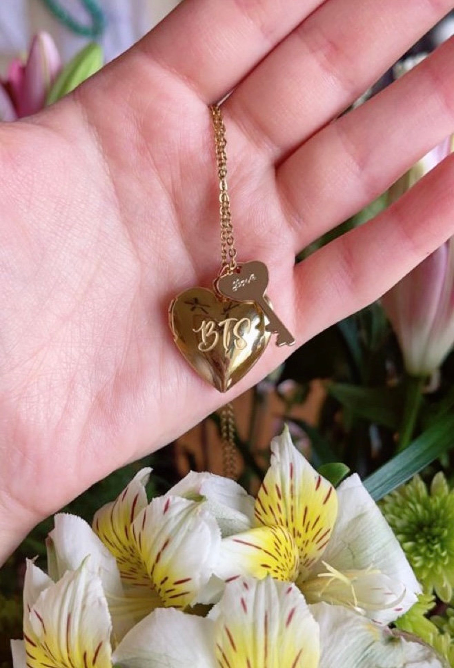 BTS Heart Locket & Key NECKLACE gold Silver and Rose Gold | Etsy