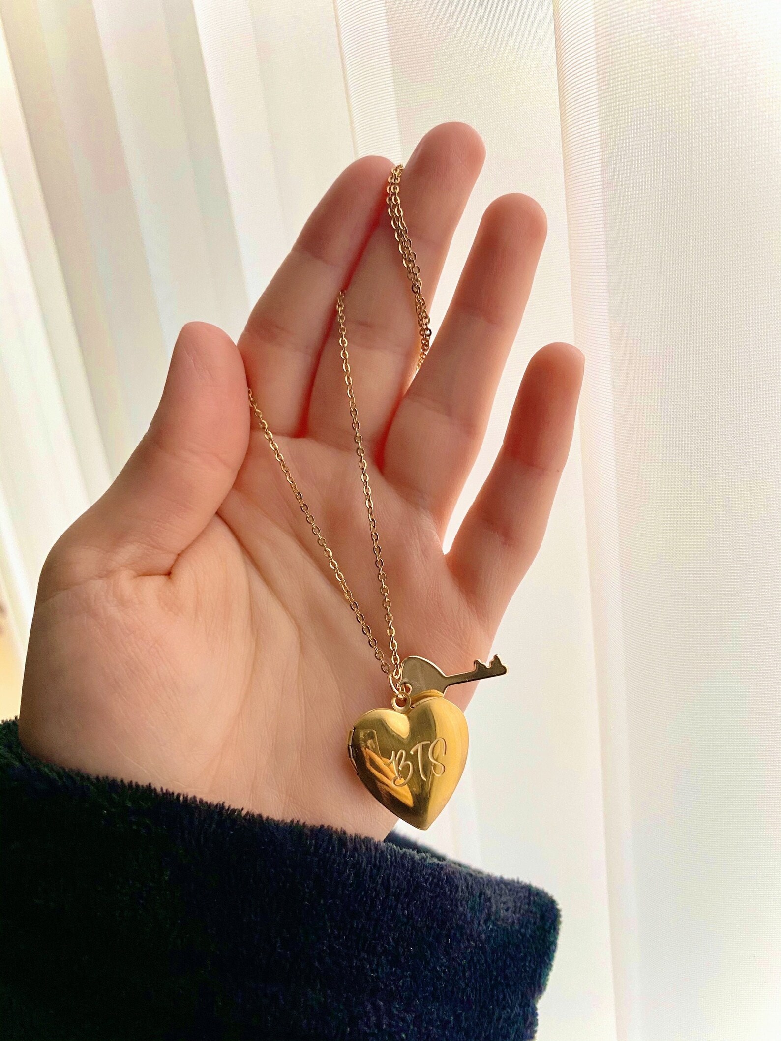 BTS Heart Locket & Key NECKLACE gold Silver and Rose Gold | Etsy
