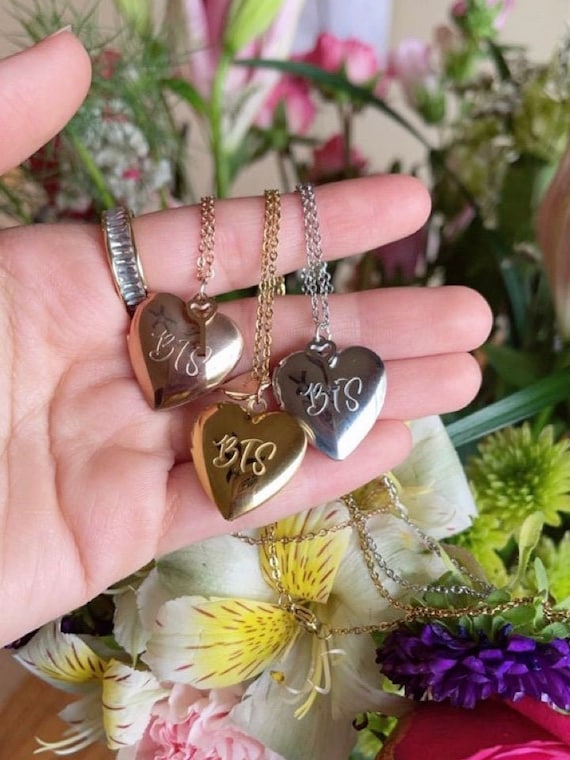 BTS Heart Locket & Key NECKLACE gold Silver and Rose Gold | Etsy
