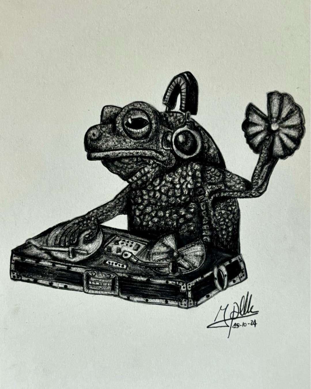 Original Charcoal Drawing Disco Frog - Etsy