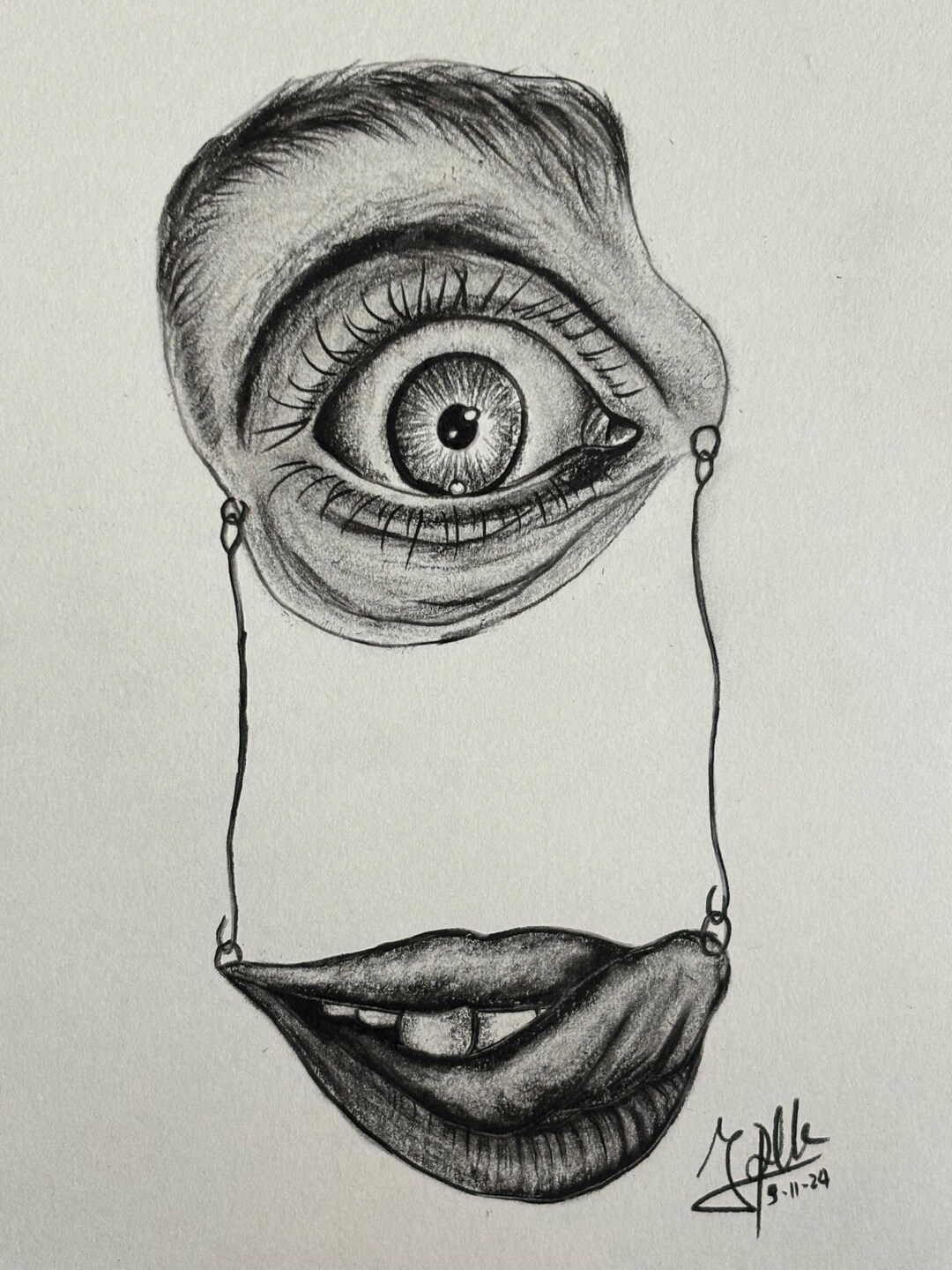 Original Charcoal Drawing Eye & Mouth - Etsy
