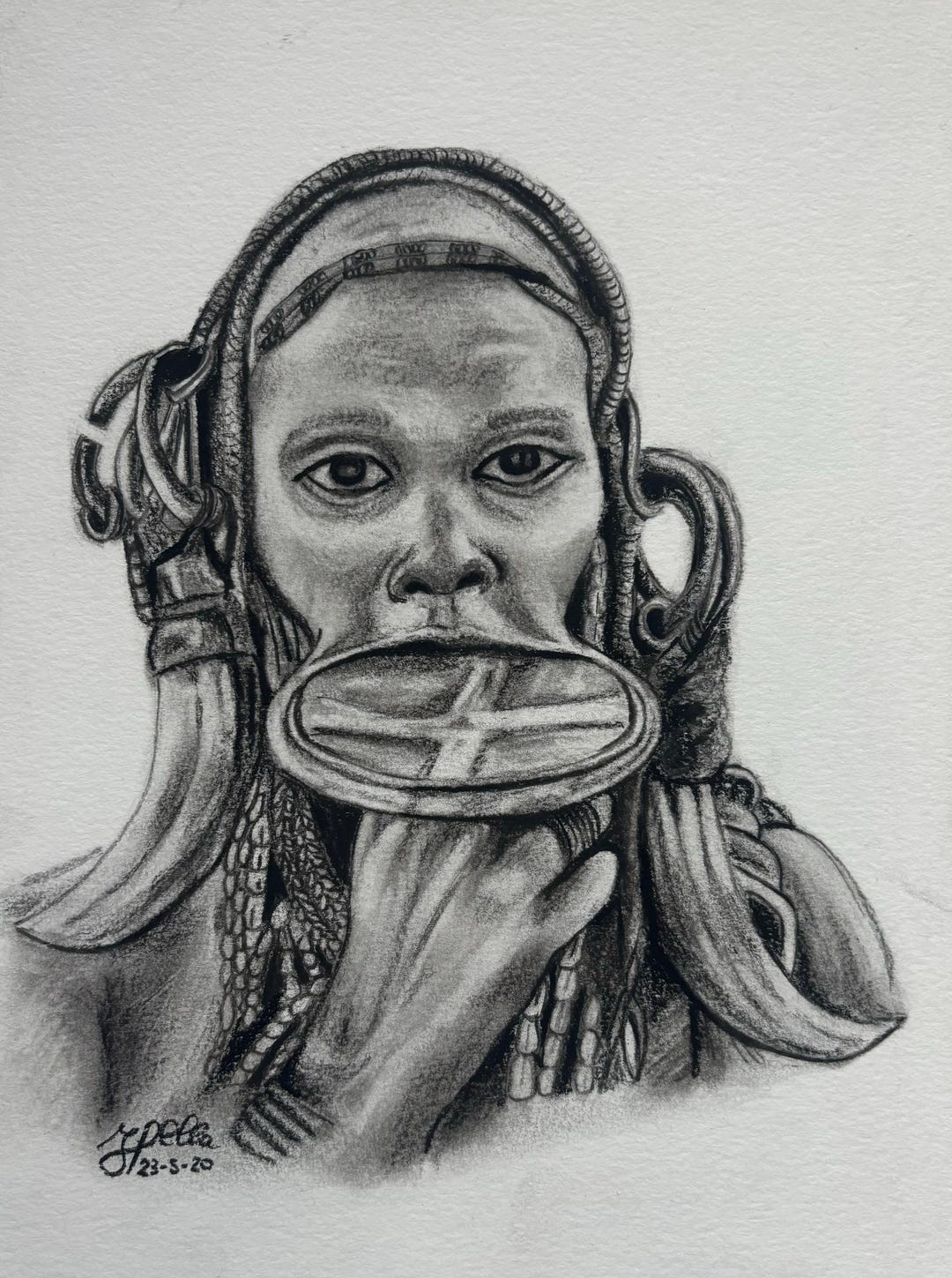 Original Charcoal Drawing Mursi Tribe - Etsy Australia
