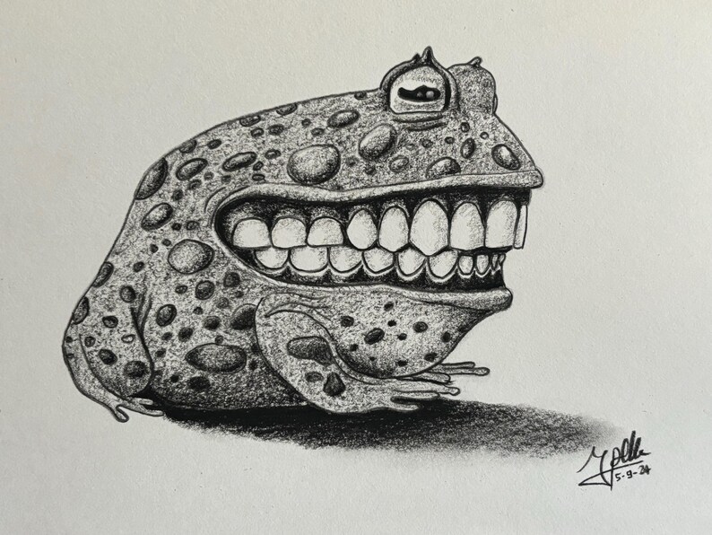 Original Charcoal Drawing Smile Frog - Etsy