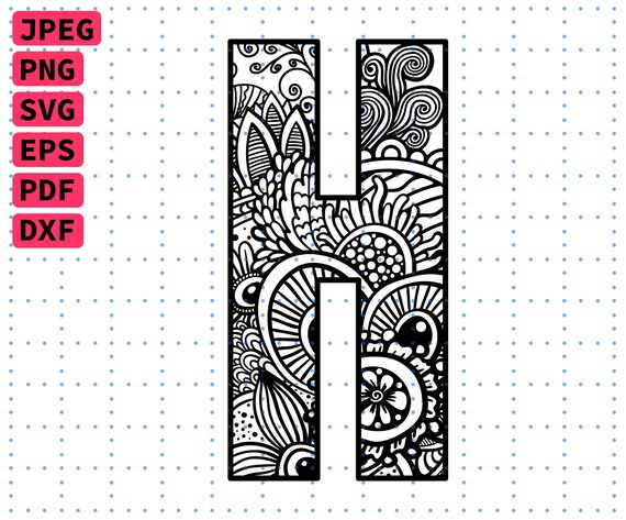 Zentangle letter H monogram font alphabet zenart SVG Mandala | Etsy