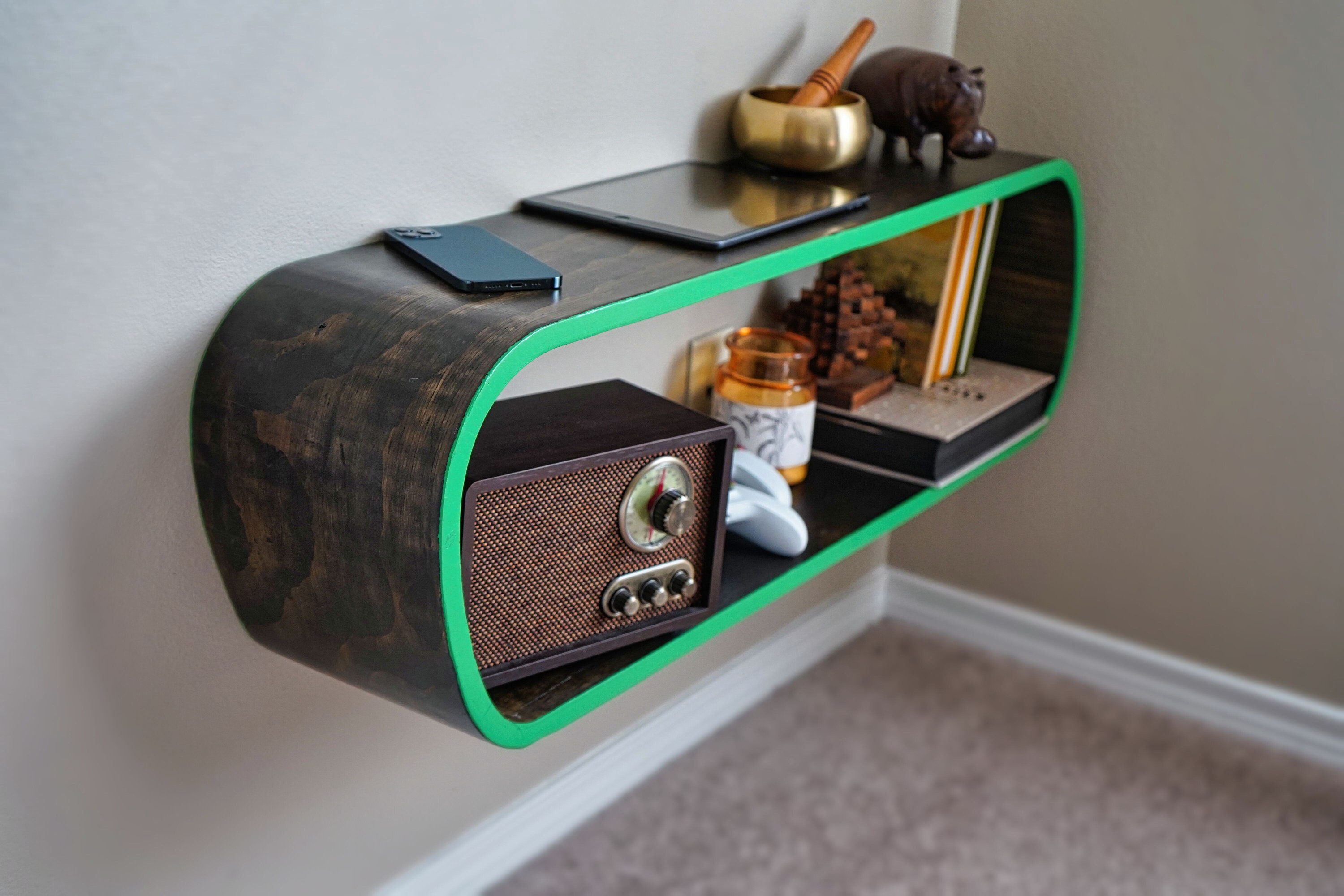 Floating Shelf 2-tier Wall Mounted Shelf Retro Green Design Extra Long ...