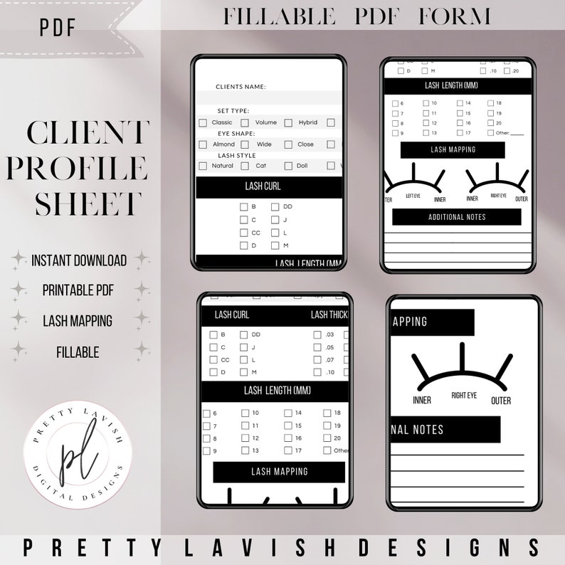 Fillable Eyelash Extension Client Profile Sheet *PRINTABLE* Client ...