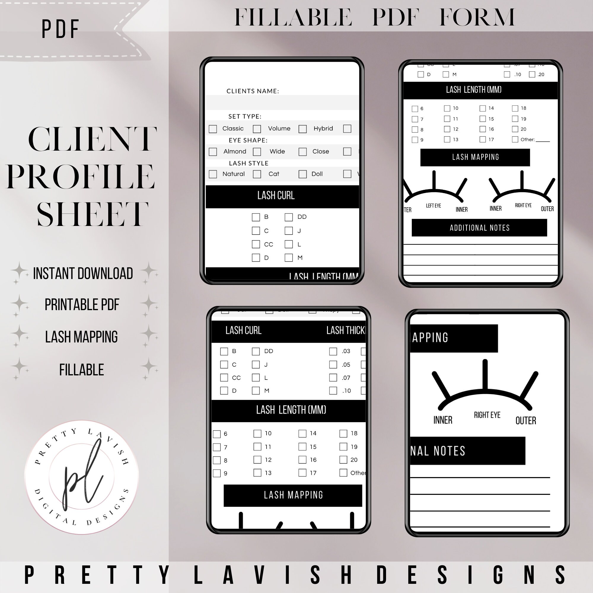 Fillable Eyelash Extension Client Profile Sheet: Lash Tech Record ...