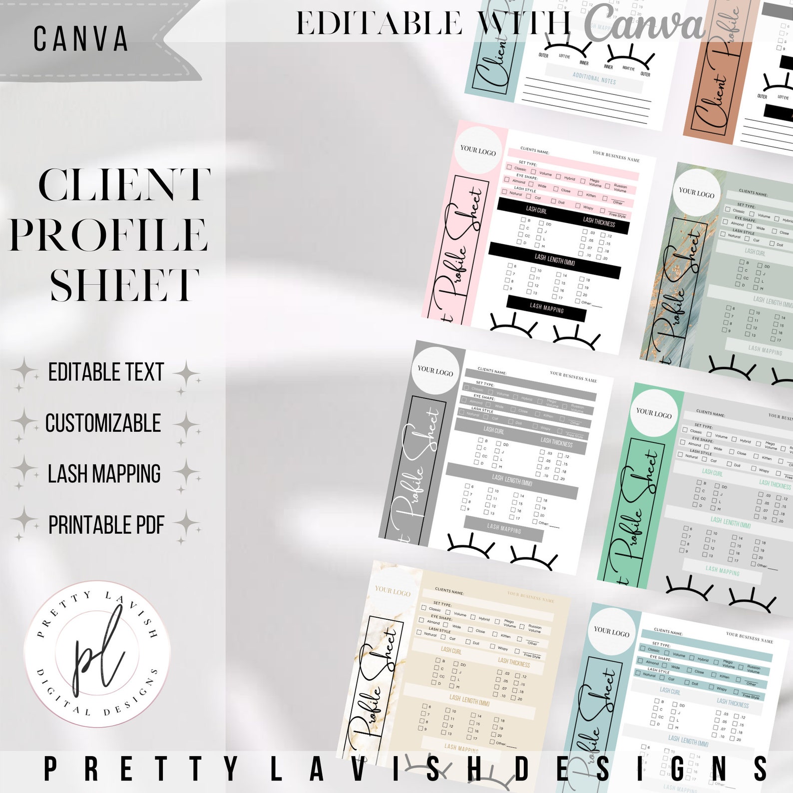 Editable Canva Eyelash Extension Client Profile Form, Client Record ...