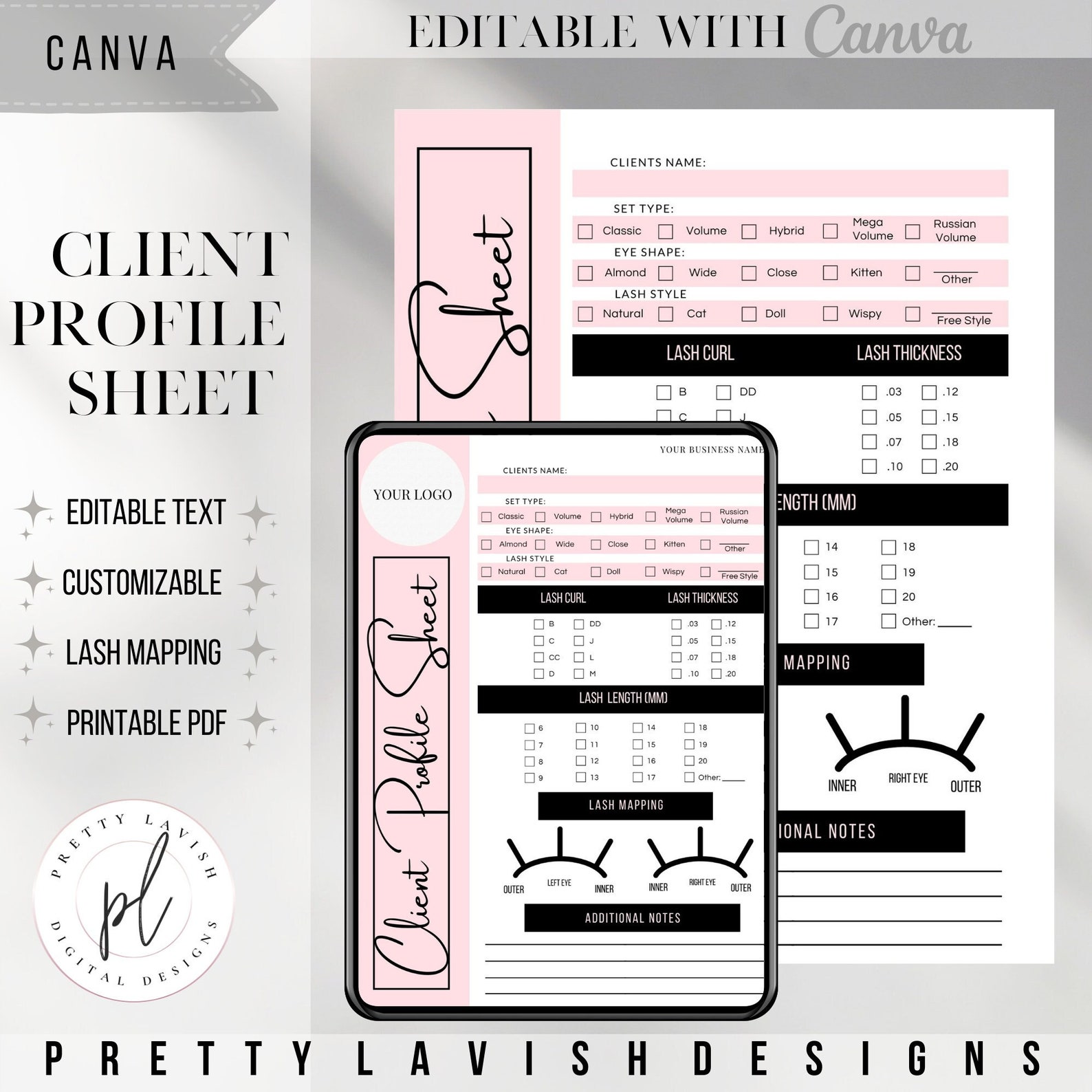 Editable Canva Eyelash Extension Client Profile Form, Client Record ...