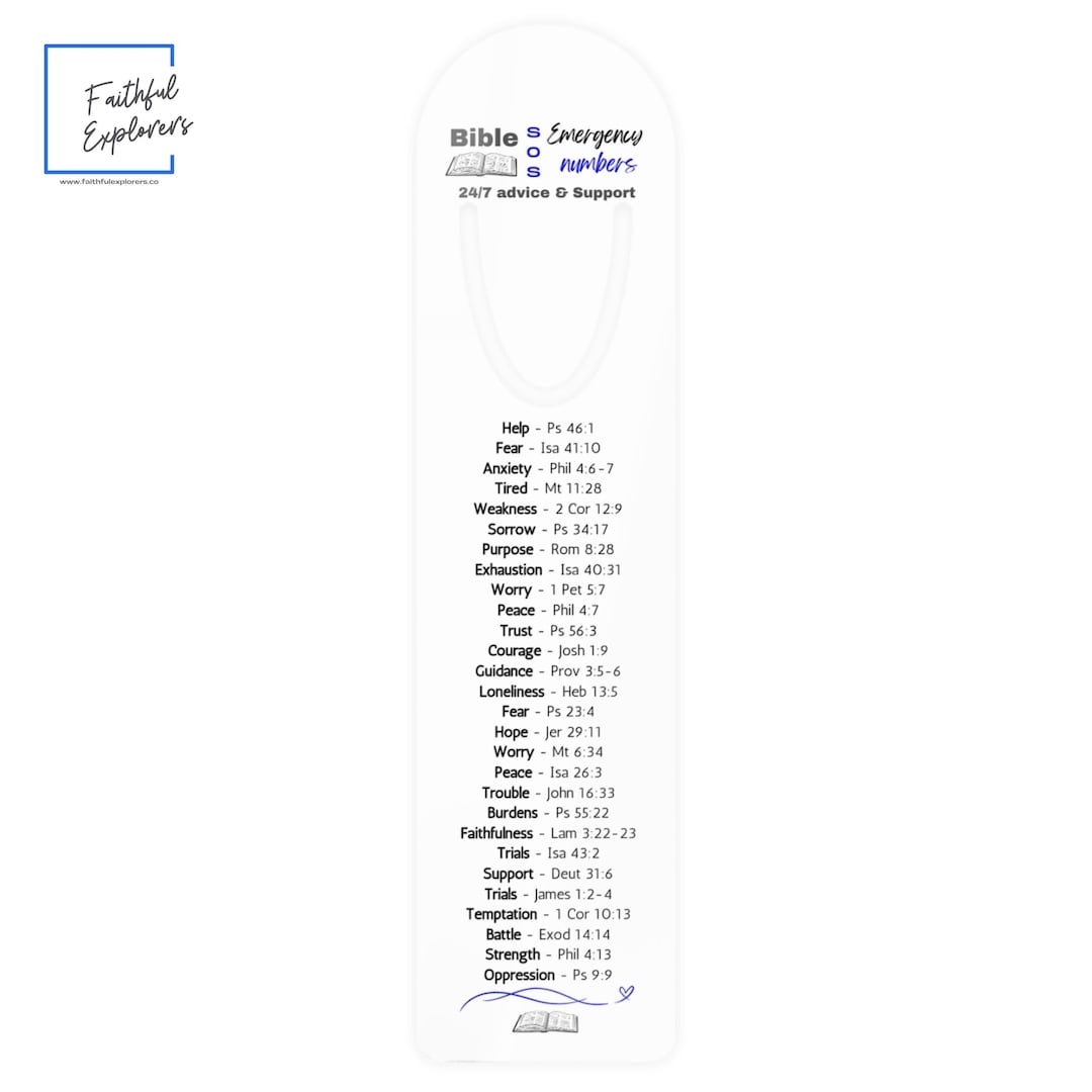 Bible Emergency SOS Numbers Aluminium Bookmark, Scripture Bible Verses ...