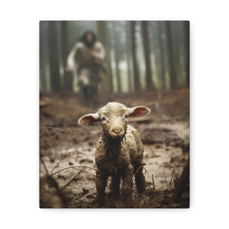 Jesus and Lost Lamb, Jesus Canvas, Jesus and Lamb, Faith Canvas, Yeshua ...