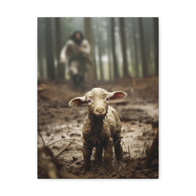 Jesus and Lost Lamb, Jesus Canvas, Jesus and Lamb, Faith Canvas, Yeshua ...