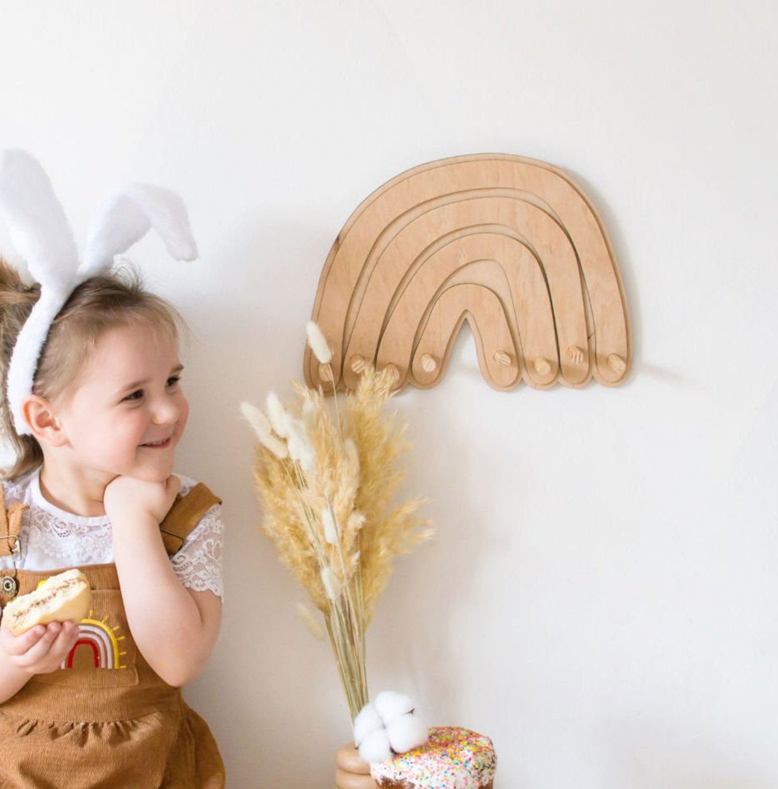 Wooden Nursery Shelf Rainbow With Hooks Kids Room Decor and - Etsy