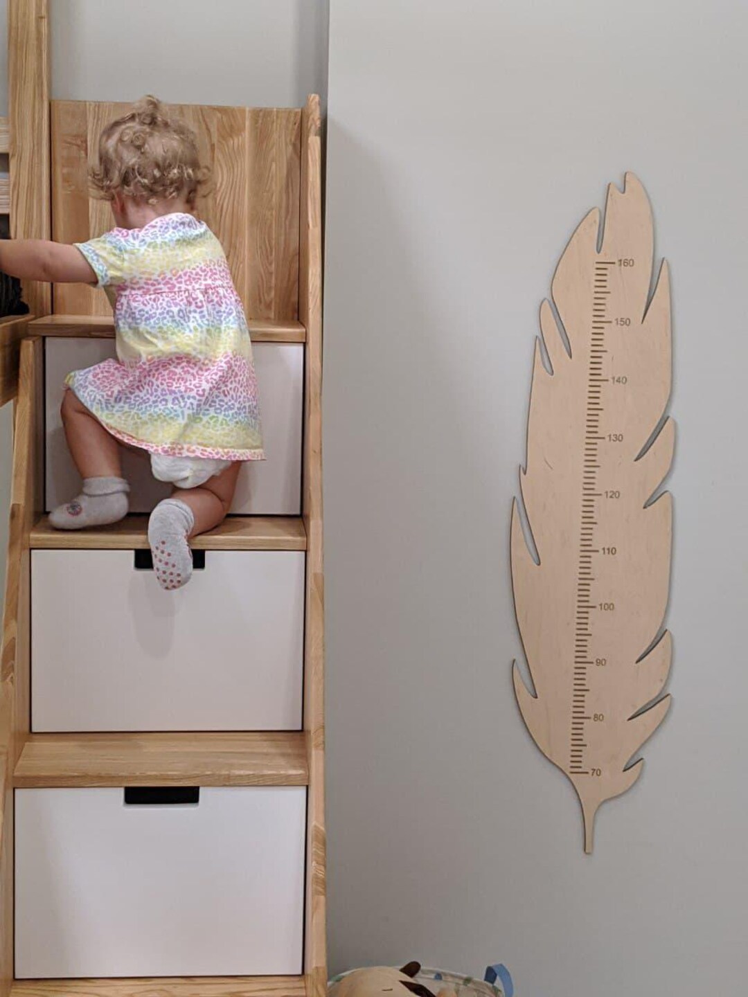 Feather Wooden Growth Ruler, Natural Height Chart for Kids, Baby Shower ...