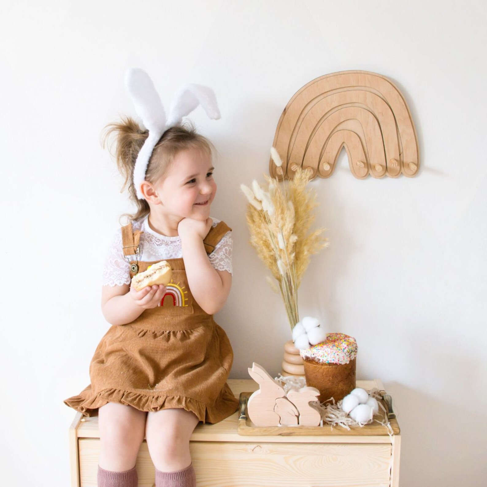 Wooden Nursery Shelf Rainbow With Hooks Kids Room Decor and - Etsy