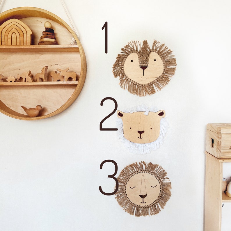 Nursery Decor Wooden Lion With Cotton Mane Boho Nursery Decor | Etsy