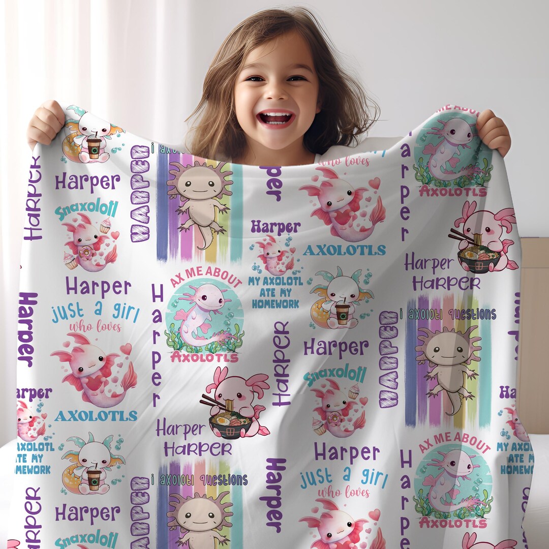 Axolotl Custom Girl Blanket Gift, Axolotl Personalized Kids Blanket ...