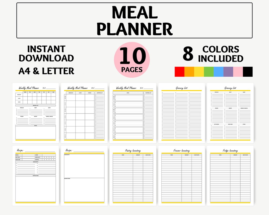 Meal Planner Printable PDF Meal Planner and Grocery List Meal - Etsy ...