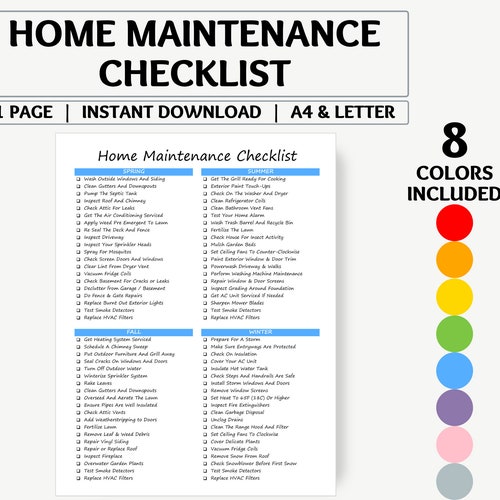 Home Maintenance Checklist Home Repair Schedule House - Etsy