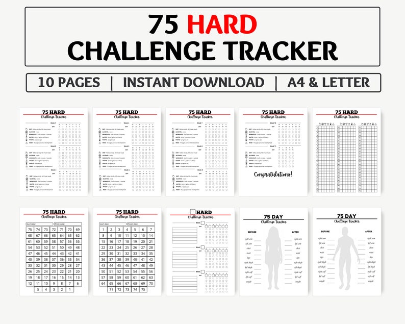 75 HARD Challenge Tracker 75 Day Challenge Weight Loss Tracker Etsy