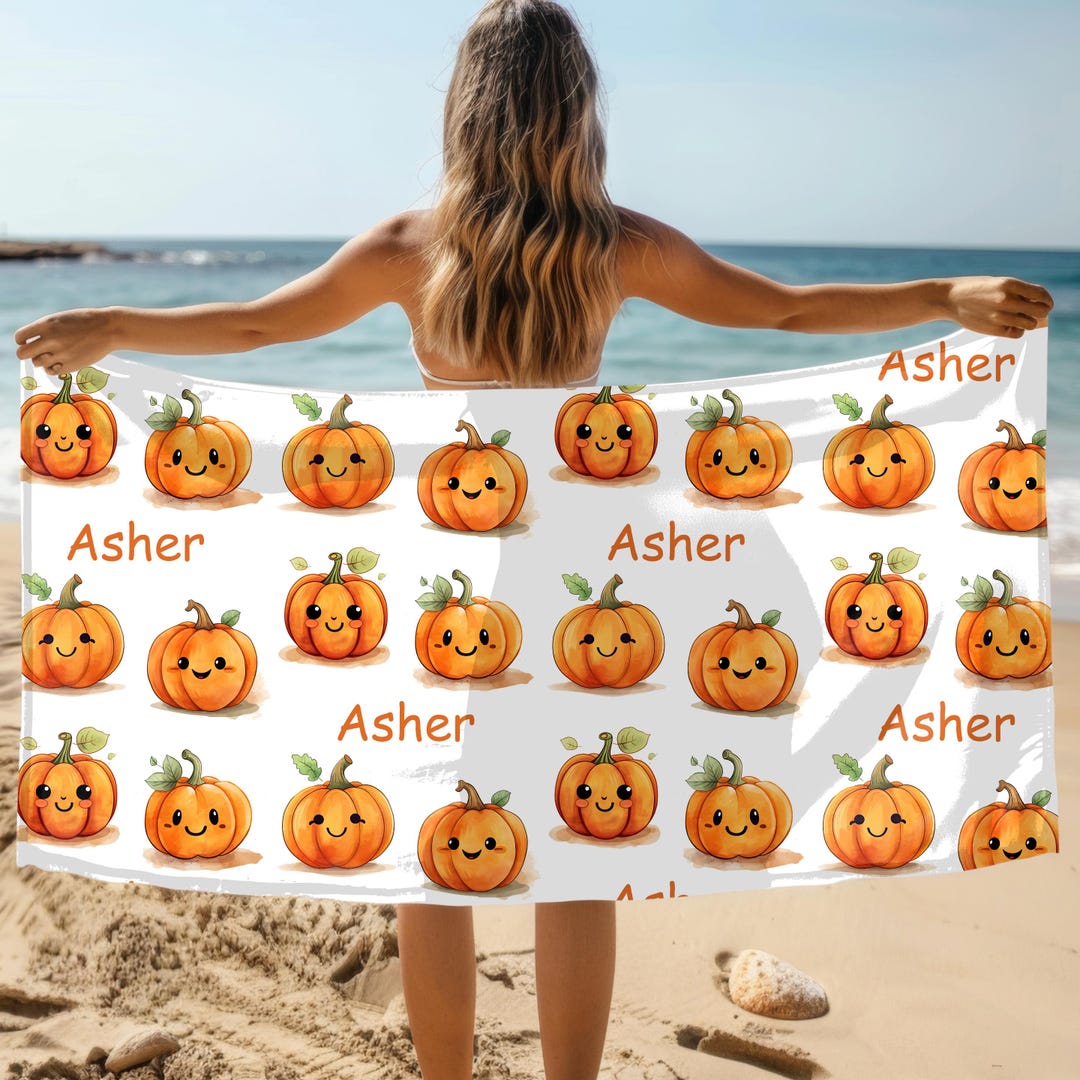 Personalized Halloween Pumpkin Beach Towel, Custom Name Trick or Treat ...