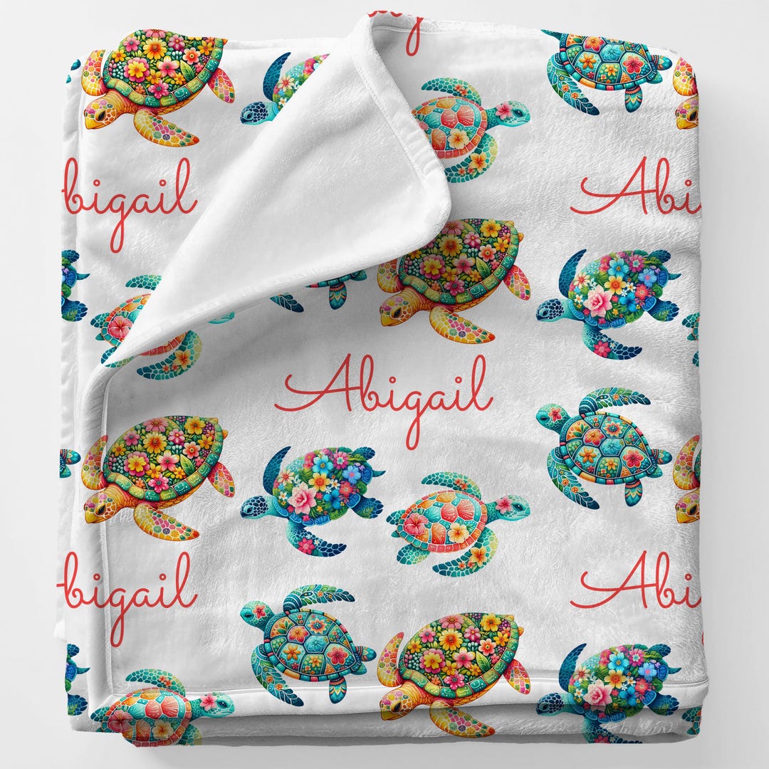 SEA TURTLE Personal Custom Name Blanket Gift for Babygirl, Personalized ...