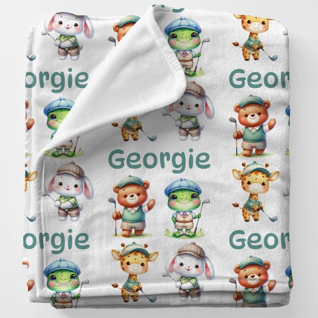 ANIMALS Playing GOLF Baby Gift Personal Custom Name Blanket ...