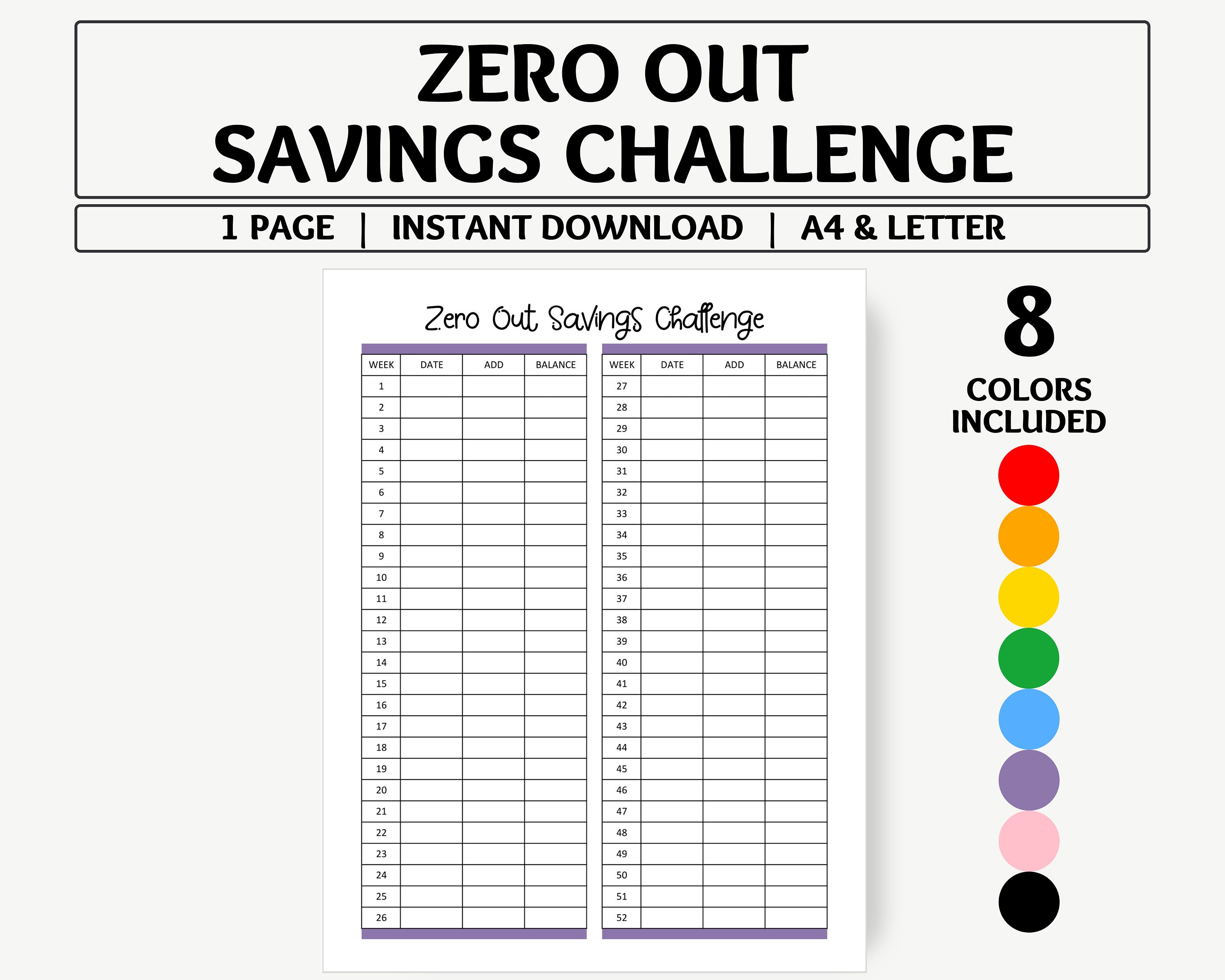 Calendars & Planners Digital Download Zero it out challenge Paper Paper ...