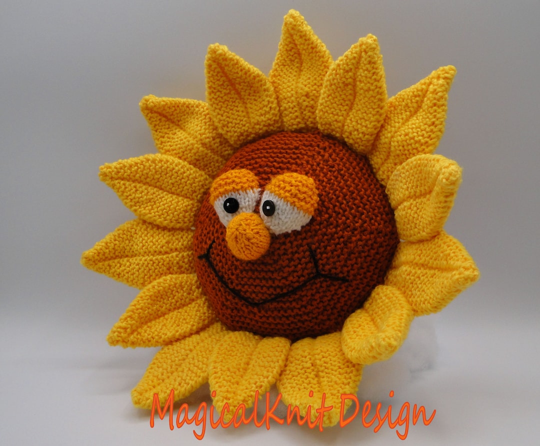 Sunny the Happy Sunflower Magicalknit Knitting Pattern Cushion Soft Toy ...