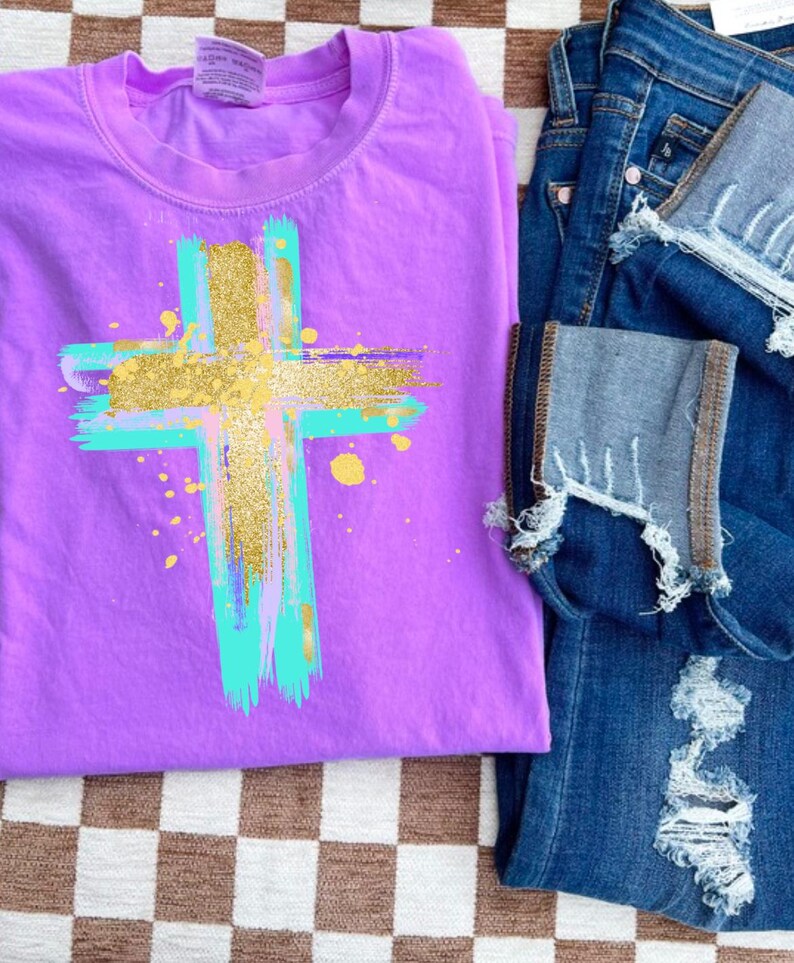 Purple Teal Pink Cross PNG, Jesus, Preppy Png, Religion, Watercolor ...