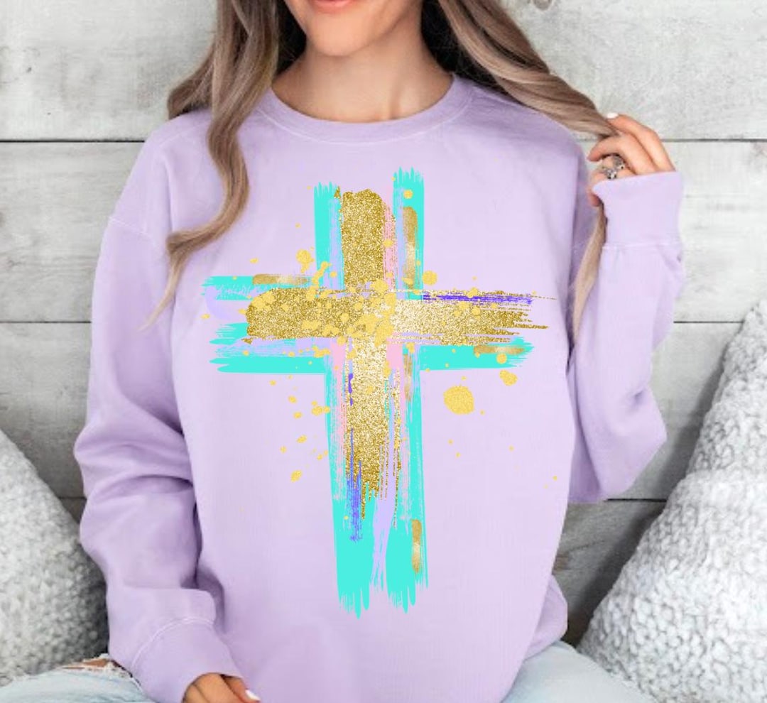 Purple Teal Pink Cross PNG, Jesus, Preppy Png, Religion, Watercolor ...