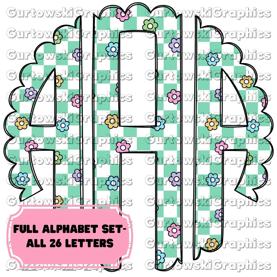Floral Mint Checkered Monogram,preppy Monogram Digital Download ...
