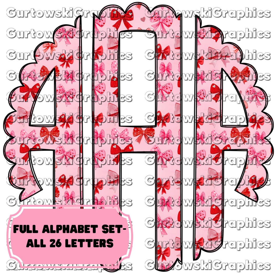 Pink Coquette Bow Valentine Monogram,valentine Scallop Monogram,full ...