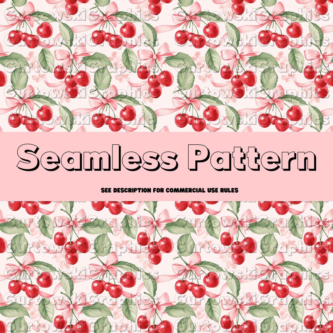 Cherries & Coquette Bows Seamless Pattern, Valentine's Seamless Pattern ...