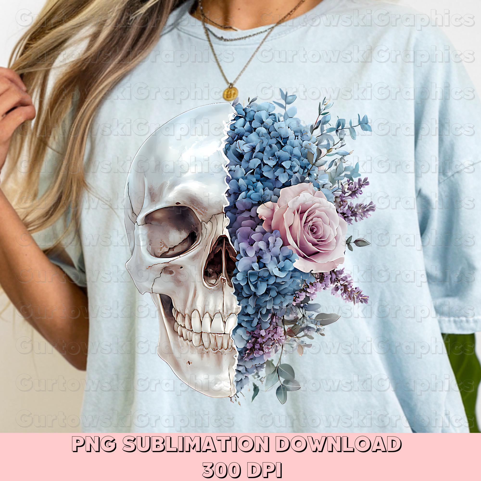 Floral Skull PNG Gothic Skeleton Png Design for Sublimation Hydrangeas ...
