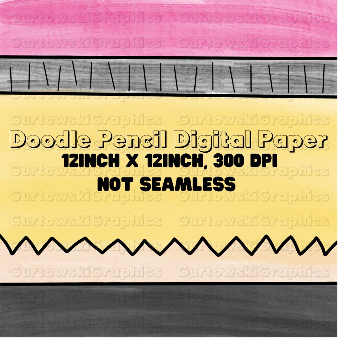 School Pencil Digital Paper, Hand Drawn Doddle Pencil Paper, Back to ...