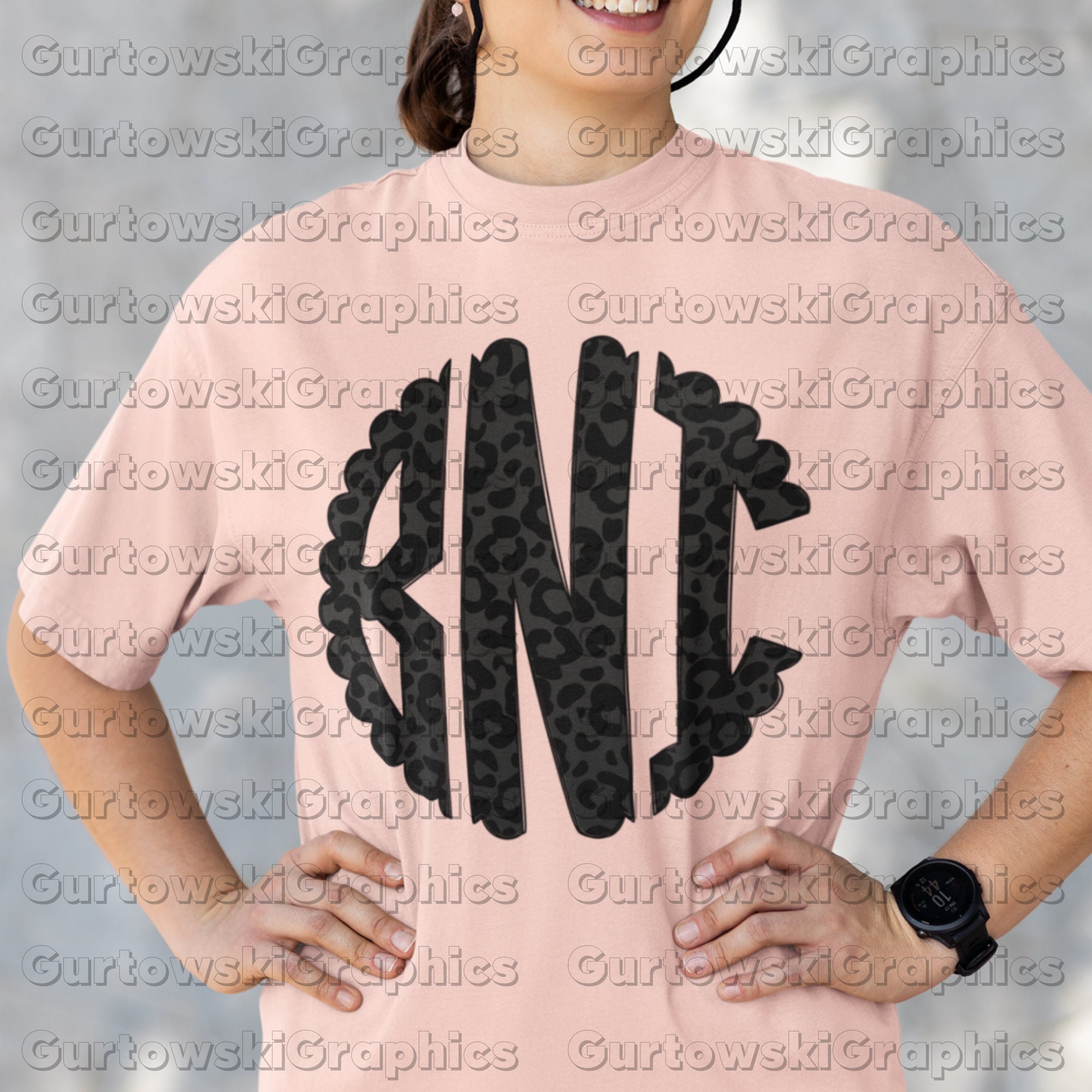 Black Matte Leopard Monogram, Preppy Monogram Digital Initials,leopard ...