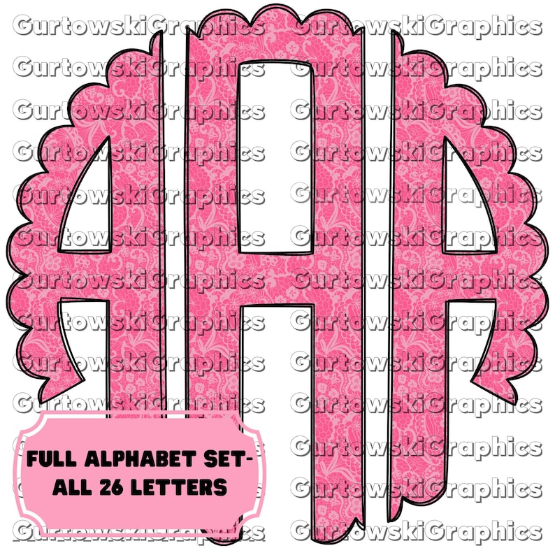 Pink Lace Monogram Digital Download PNG File, PNG Files for Sublimation ...