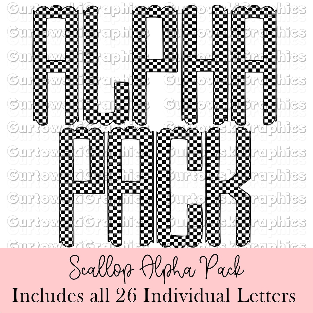 Scalloped Checkered Board Doodle Letters ,sublimation Alphabet ...