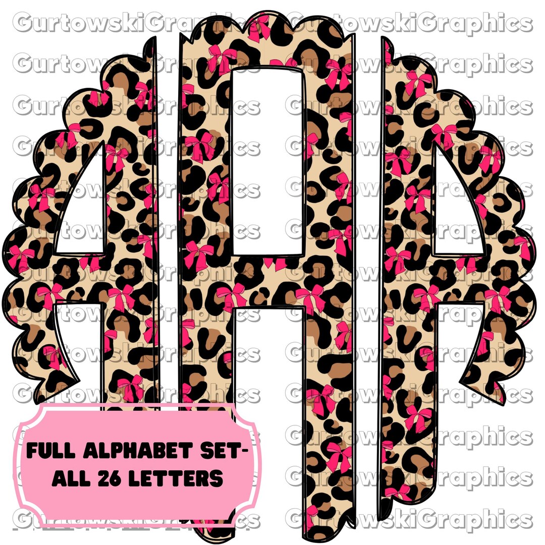 Pink Bow Coquette Leopard Monogram, Preppy Monogram Digital Initials ...