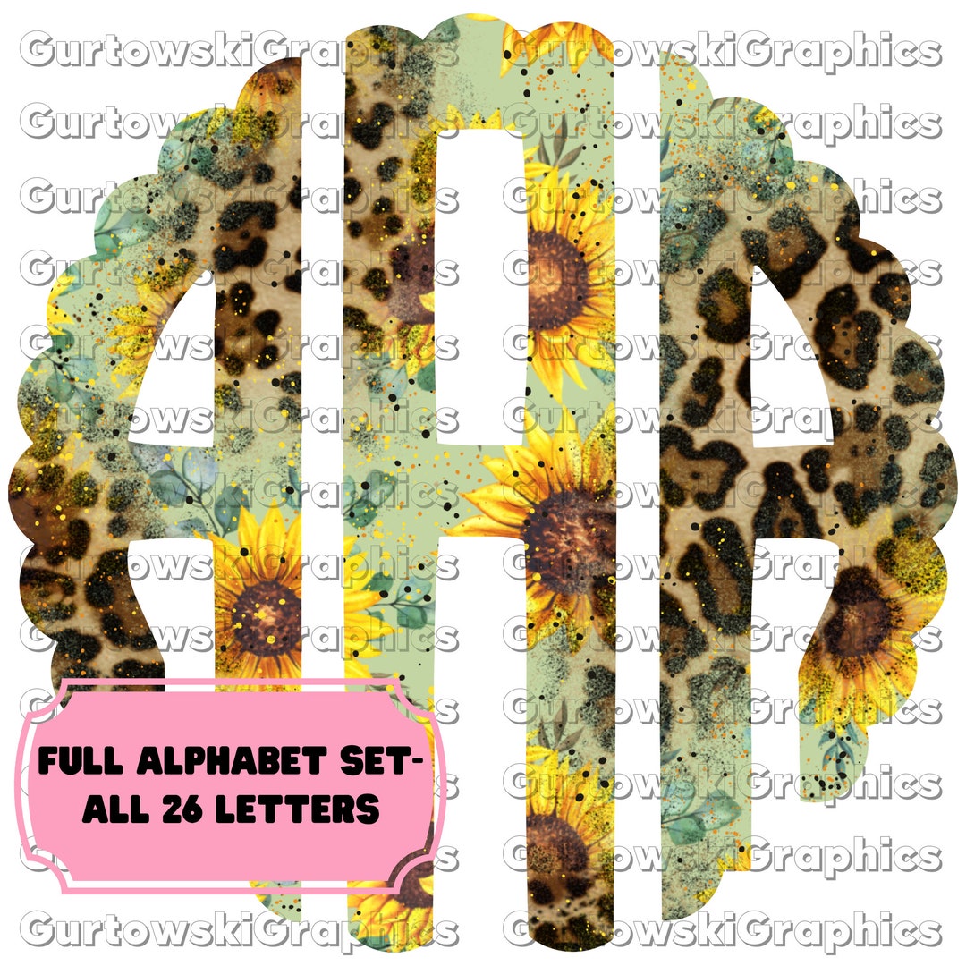 Leopard Sunflower Monogram, Preppy Monogram Digital Download, Floral ...