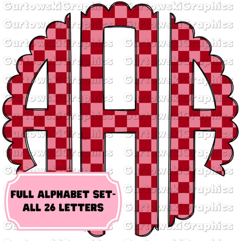 Red and Pink Checkered Board Monogram,checkered Scallop,full Alphabet ...
