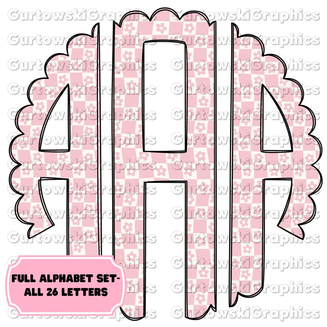 Pastel Pink Retro Daisy Monogram,preppy Monogram Digital Download ...