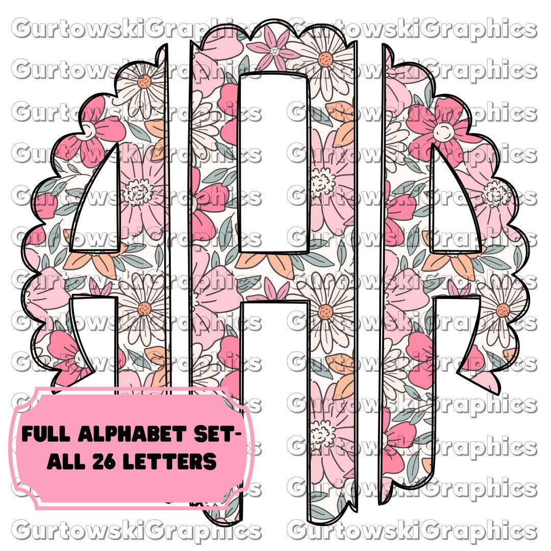 Hand Drawn Floral Monogram,preppy Monogram Digital Download,scalloped ...