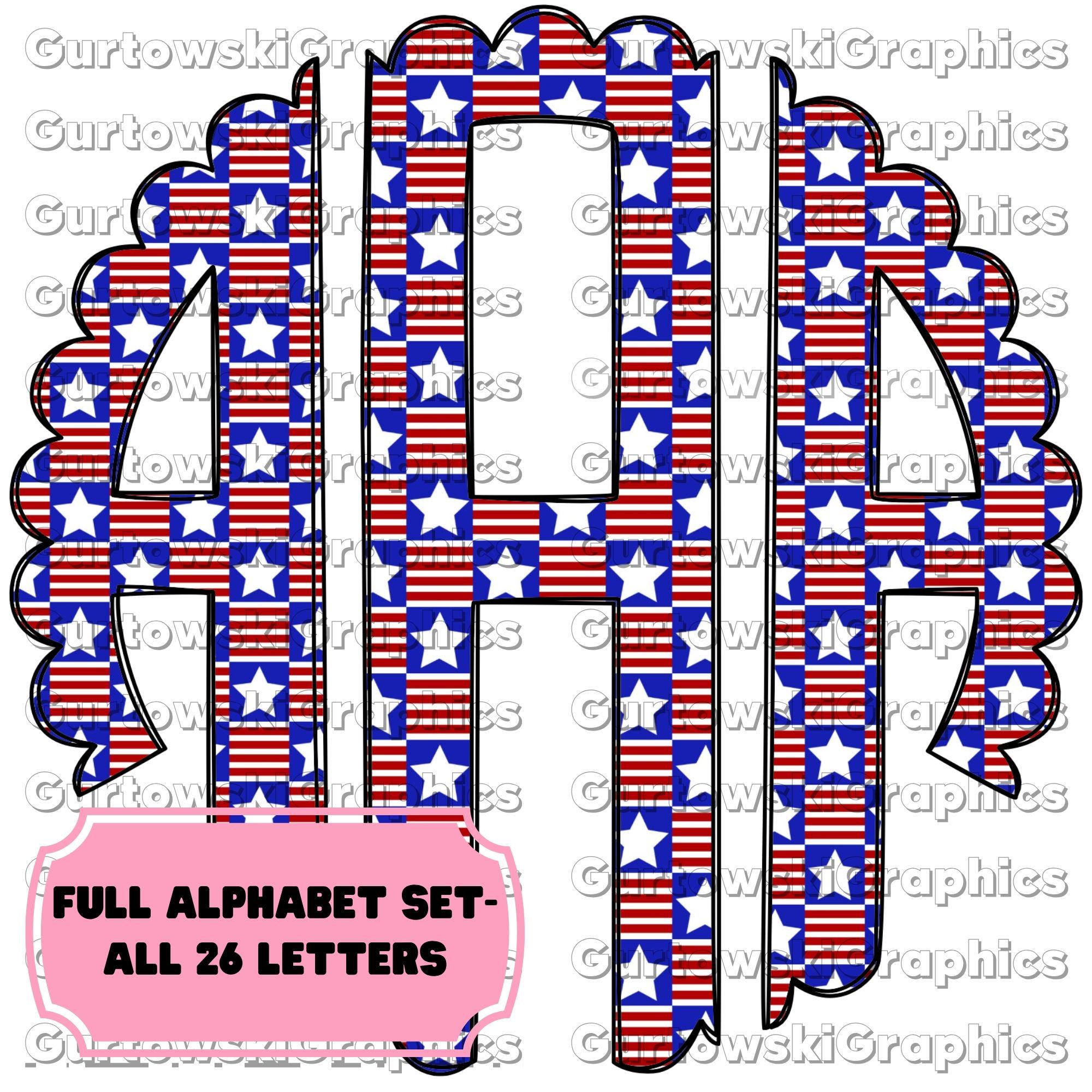Red, White & Blue Patriotic Monogram,patriotic Scallop Monogram,full ...