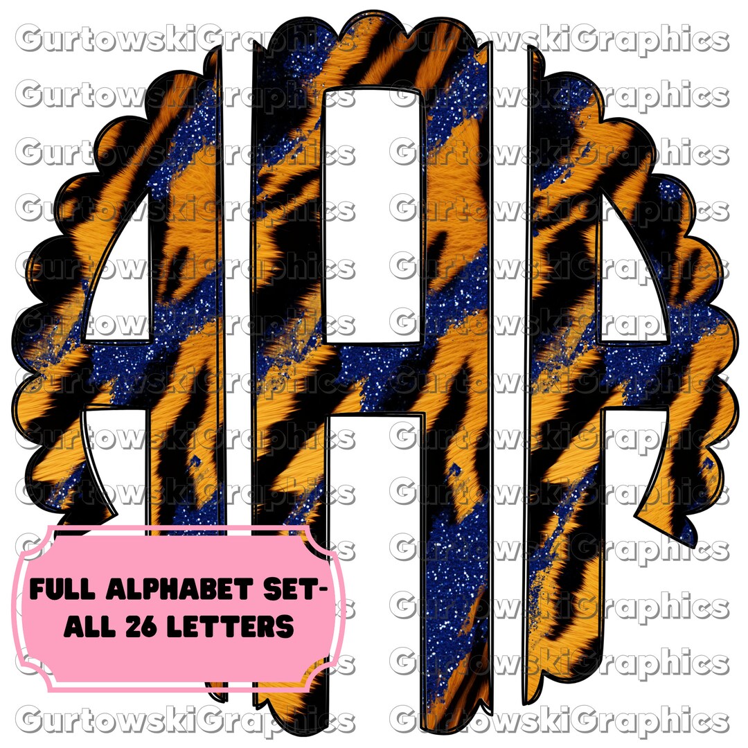 Tiger Print & Navy Monogram,preppy Monogram Digital Initials,doodle ...
