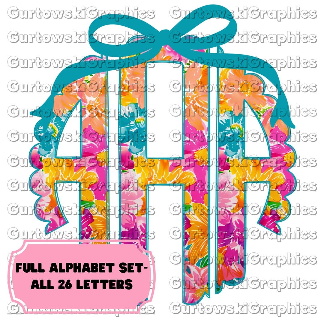 Bright Floral Coquette Monogram,monogram Scallop,full Alphabet Monogram ...