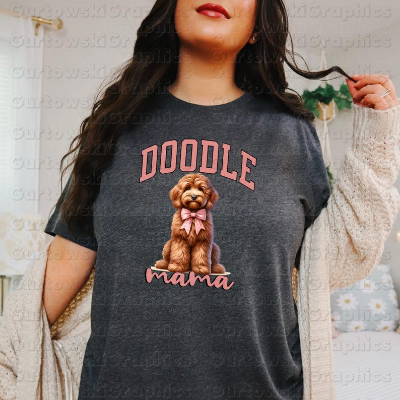 Doodle Mama Png, Pink Doodle Mama Png, Golden Doodle With Pink Bow Png ...