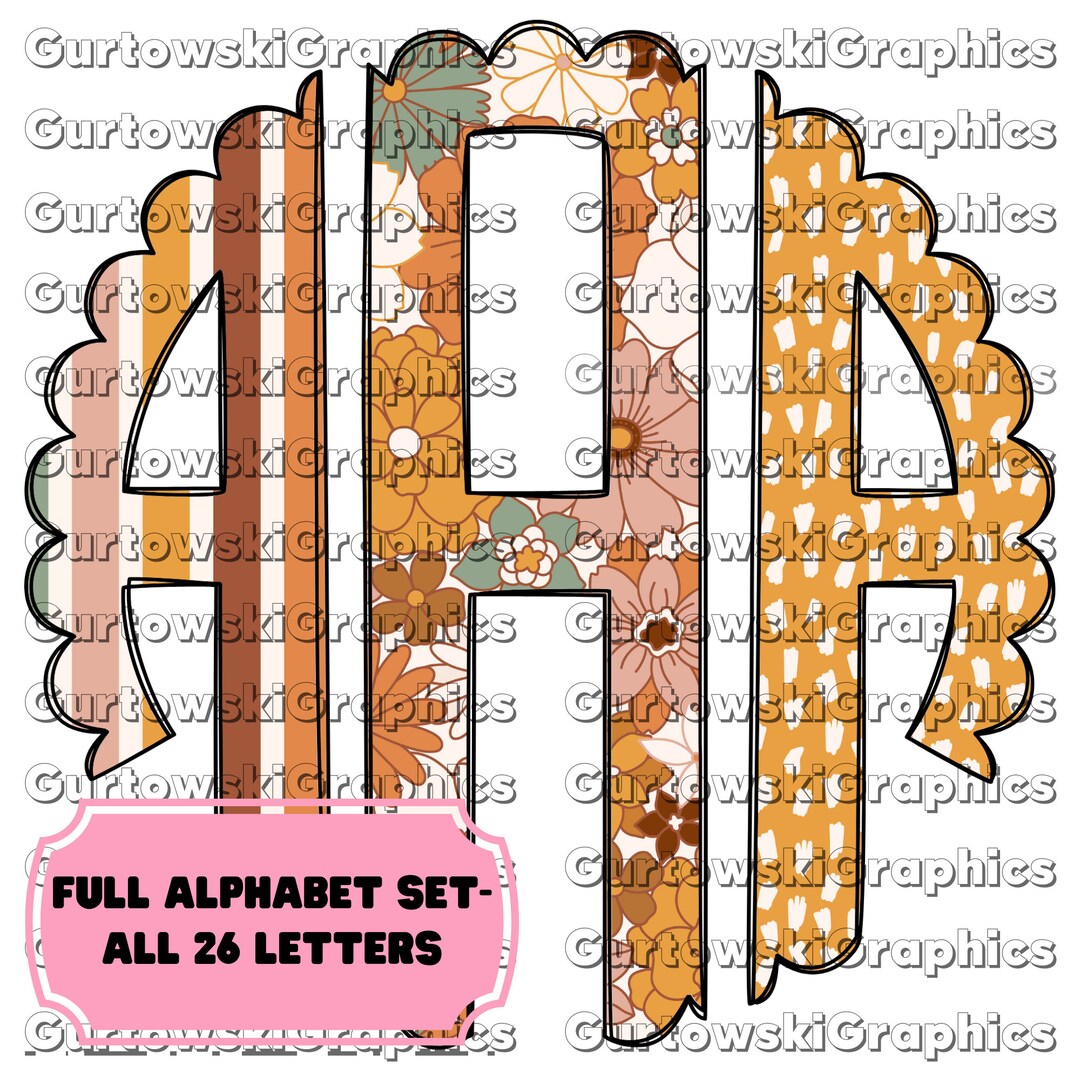 Fall Floral Monogram,preppy Halloween Monogram Digital Download ...
